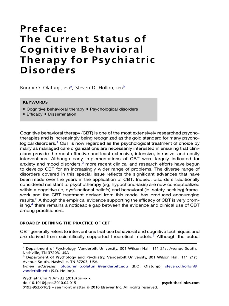 Preface The Current Status of Cognitive Behaviora | PDF | Cognitive Behavioral Therapy | Mental ...
