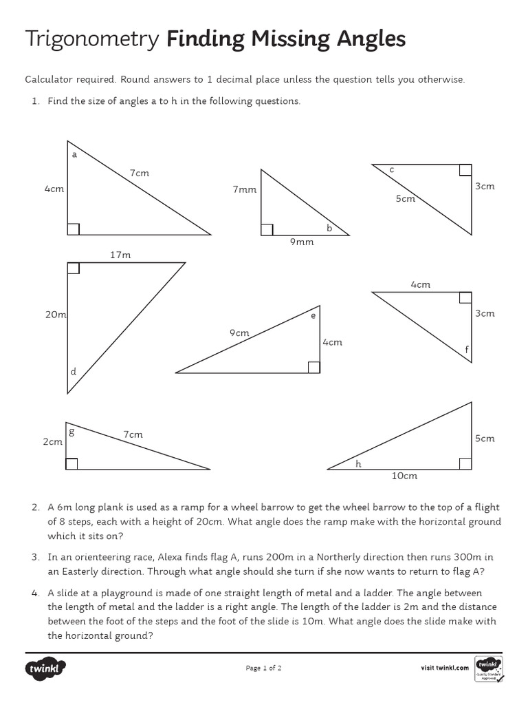 Trigonometry-Finging Missing Angles-Activity Sheet | PDF | Geometric ...