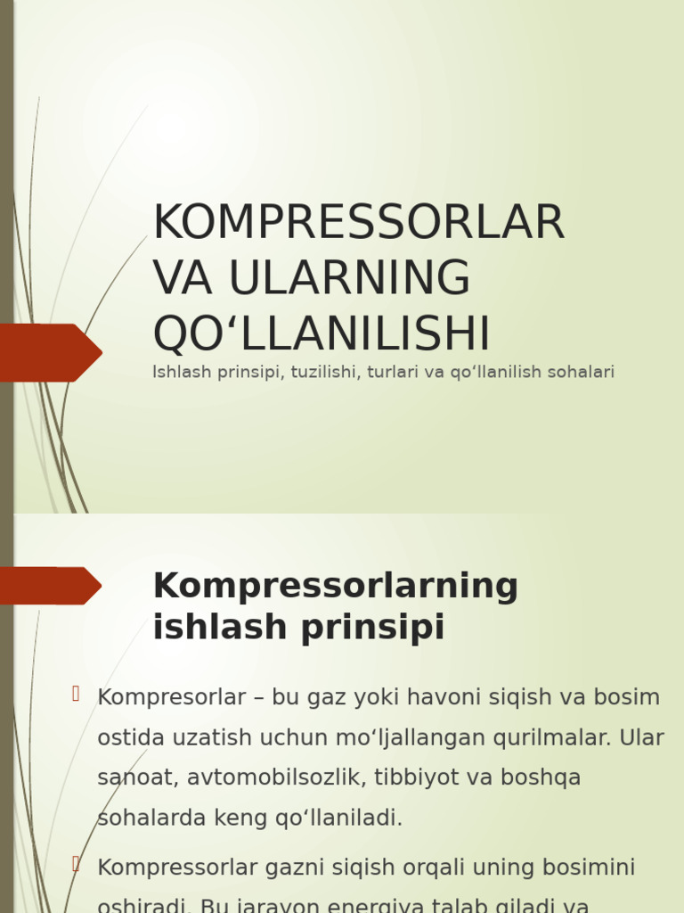 Kompressorlar Va Ularning Qo Llanilishi | PDF