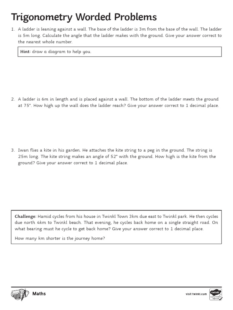 Trigonometry Worded Problems Activity Sheet | PDF | Elementary Geometry | Mathematics