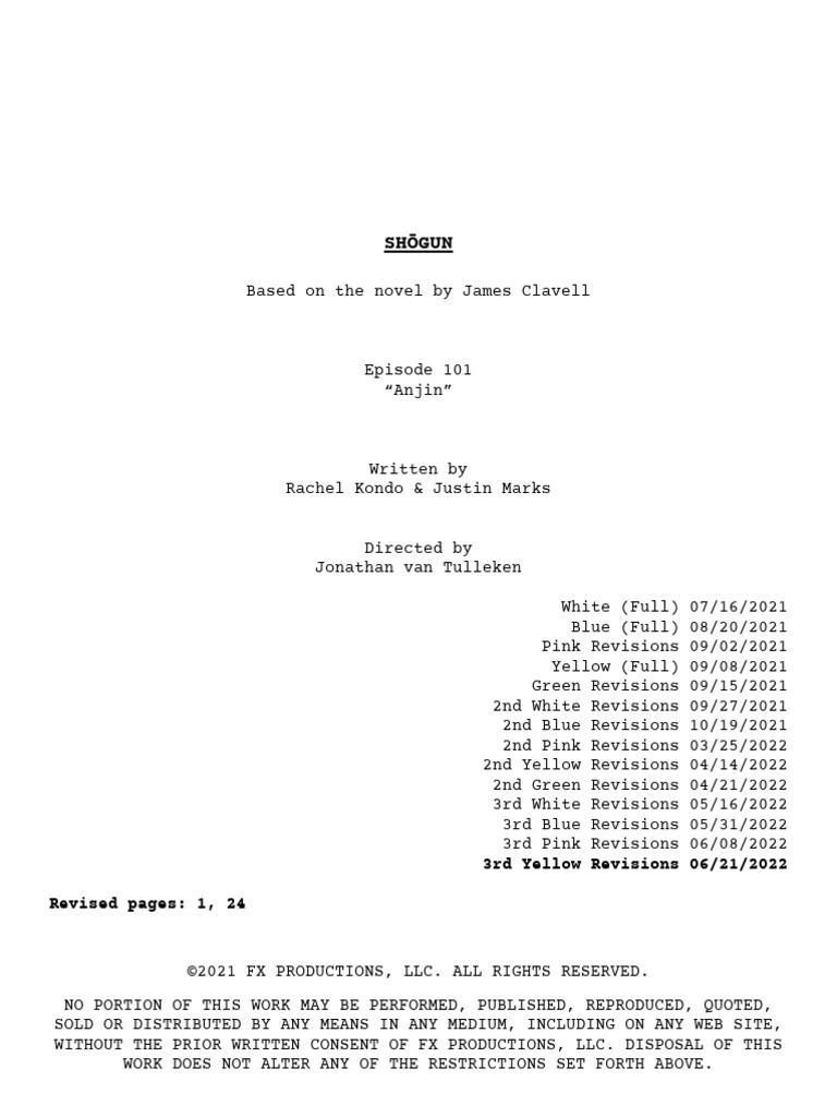 Shogun Script Ep 101 It Starts On The Page 2024 | PDF