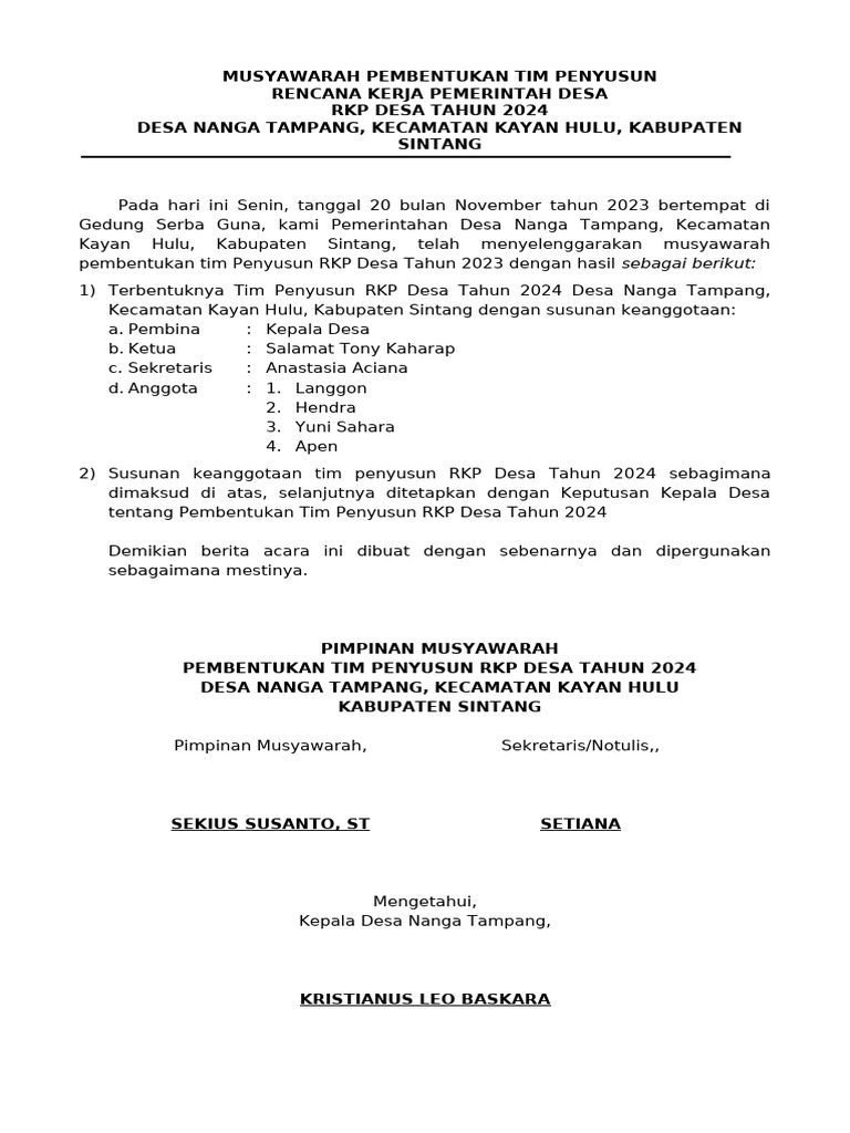 01.__BA. Pembentukan Tim Penyusun RKP Desa 2023 | PDF