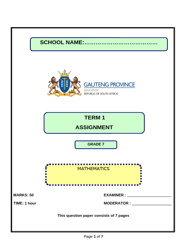 Grade 7 Mathematics Assignment 2015 | PDF | Numbers | Arithmetic