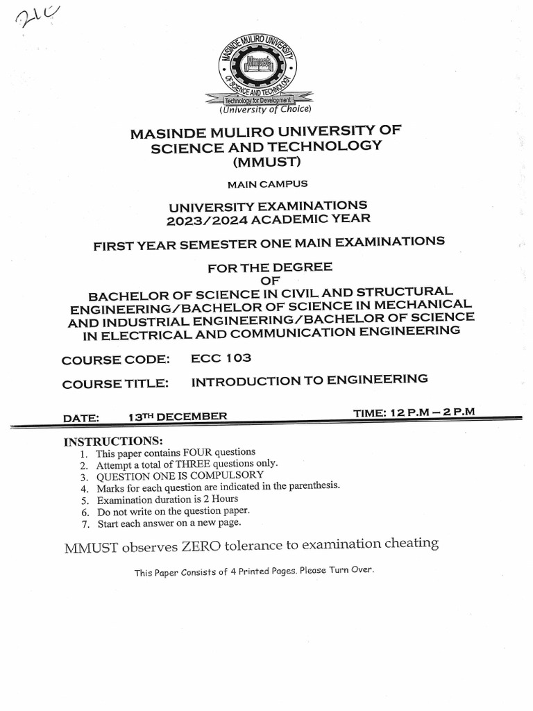 Ecc103 Introduction To Engineering | PDF