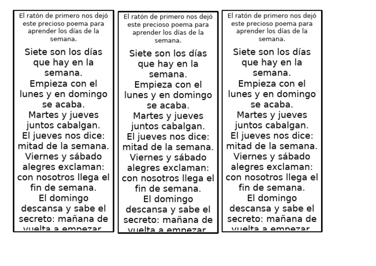 Poema para aprender los días de la semana | PDF