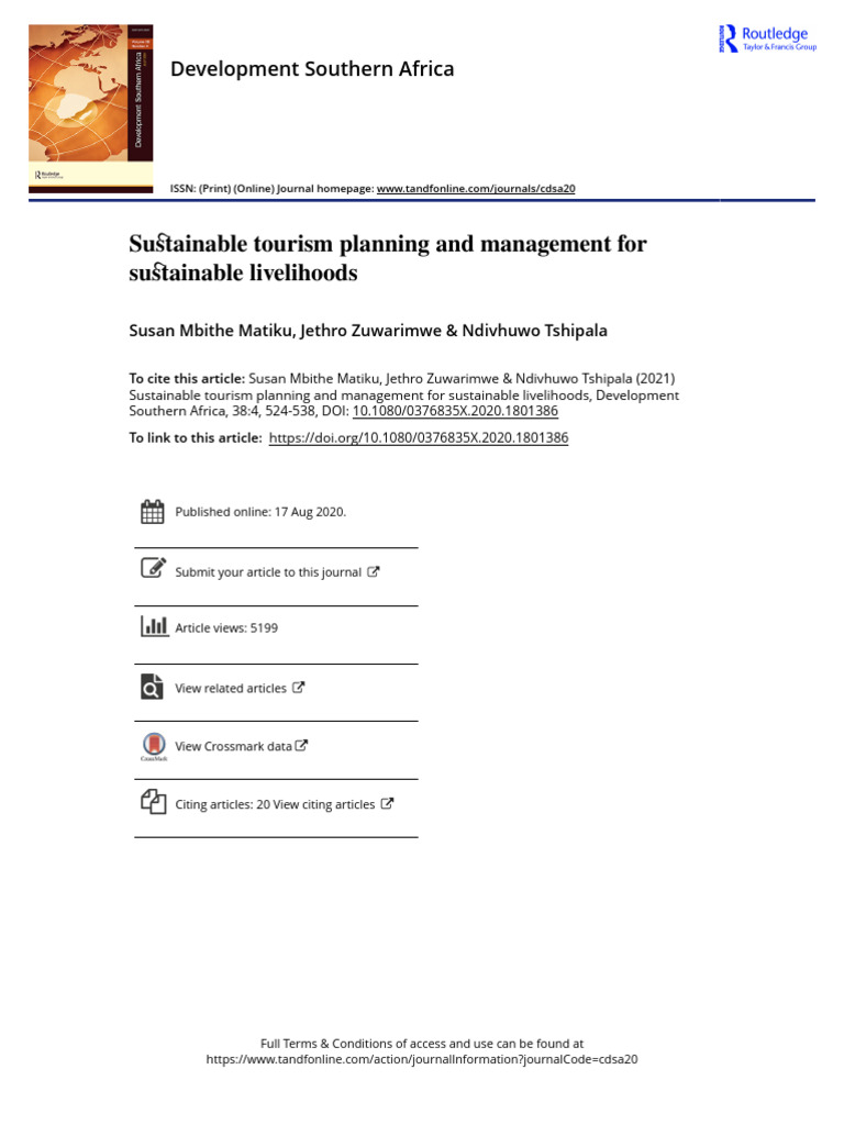 Sustainable Tourism Planning and Management for Sustainable Livelihoods ...