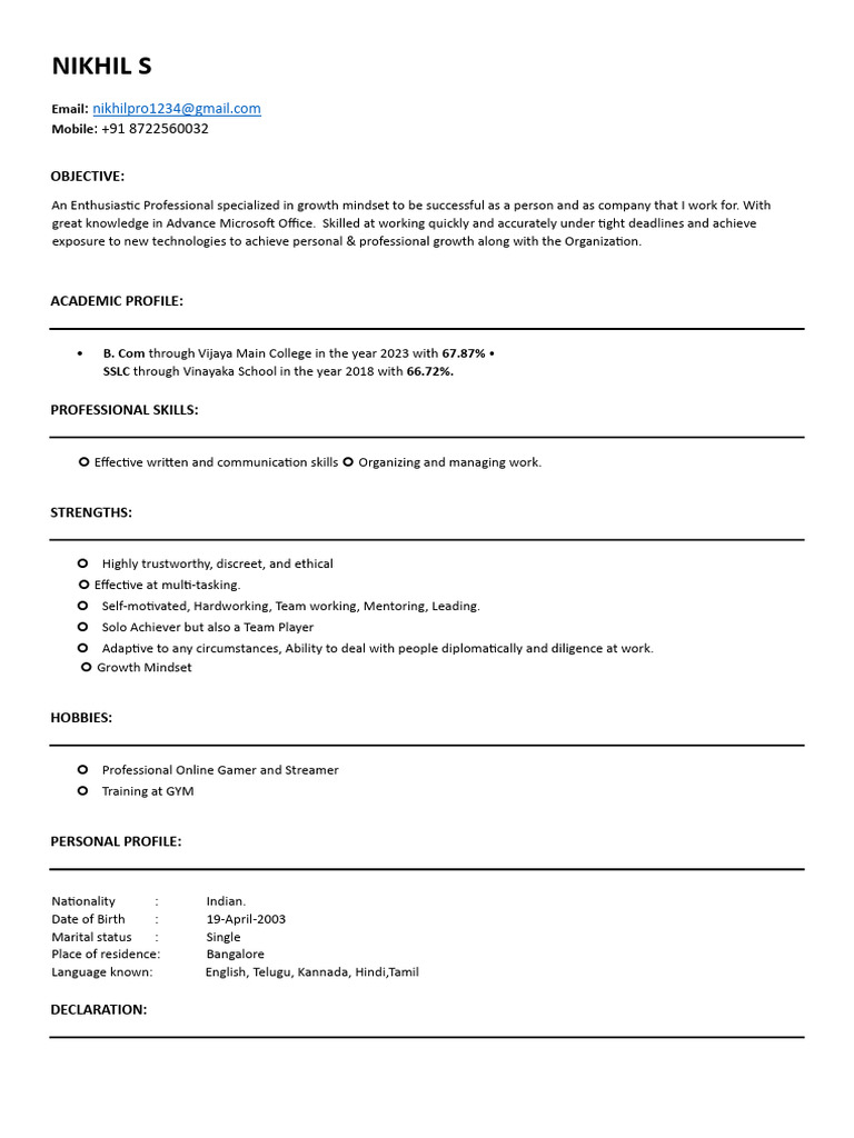 Nikhil S Resume | PDF