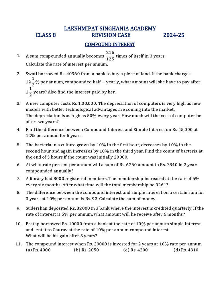 Class 8 Compound Interest Revision 2024 | PDF
