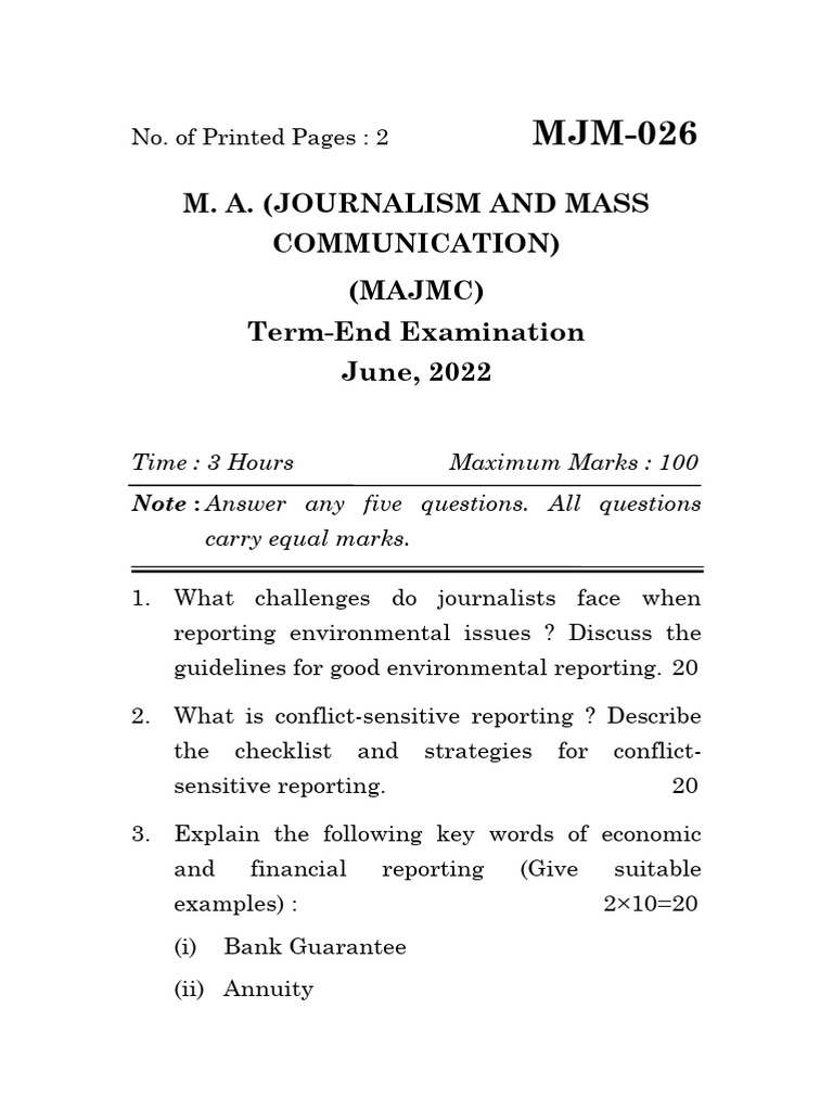Journalism Exam: Print Media Focus | PDF