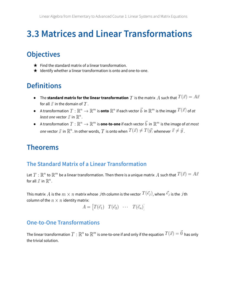 3.3 Matrices and Linear Transformations | PDF | Matrix (Mathematics ...