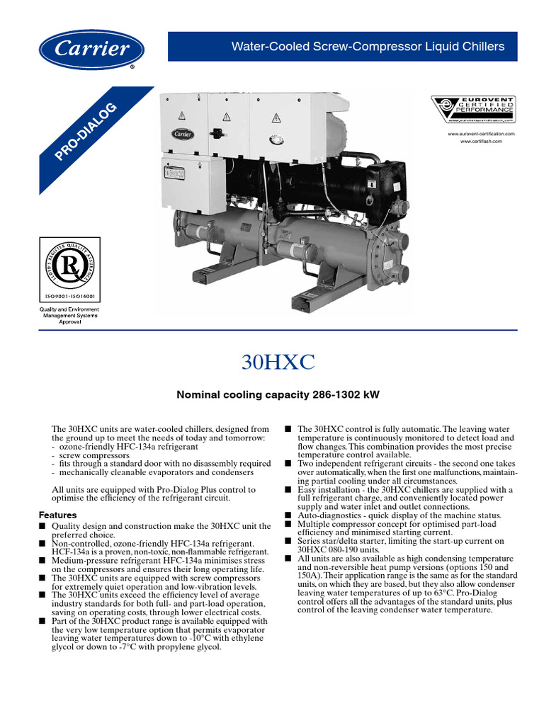 Water-Cooled Screw-Compressor Chillers | PDF | Pump | Power Supply