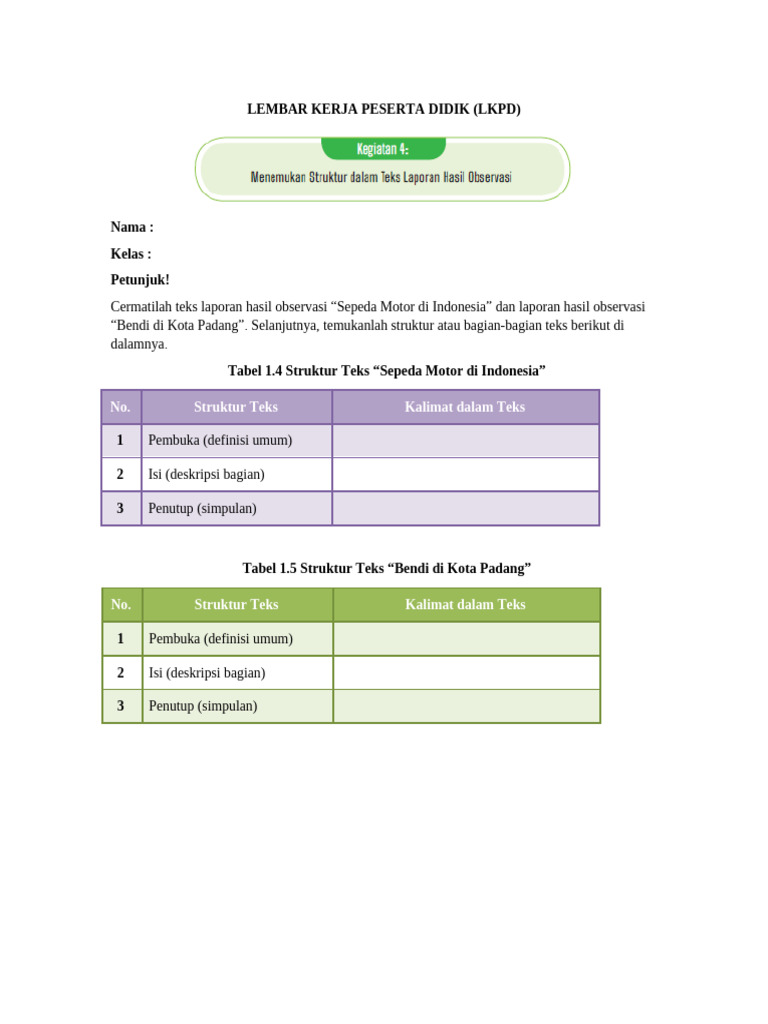 LKPD Struktur Teks LHO | PDF
