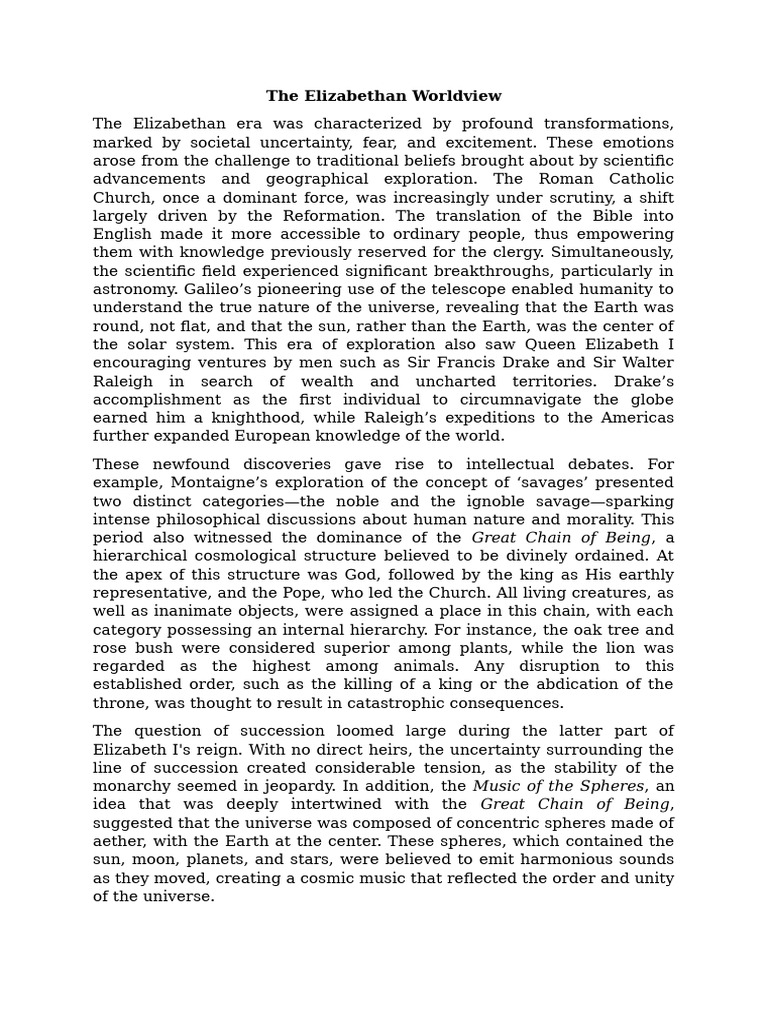 Elizabethan Era: Worldview & Beliefs | PDF | Renaissance | Humanism
