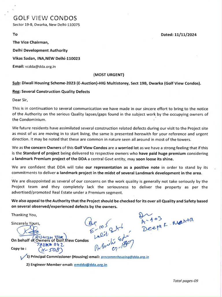Previous Letters Sent To DDA | PDF