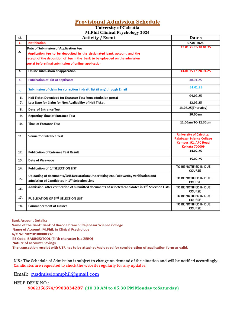 Admission Schedule | PDF