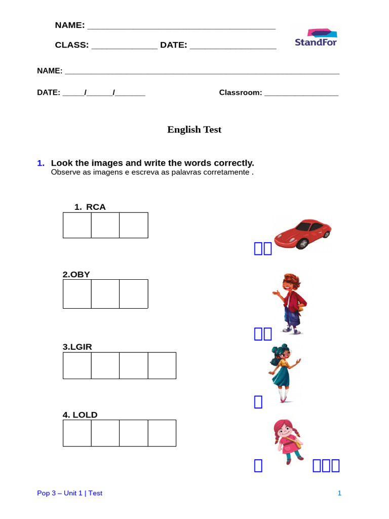 English Test - 3rd Grade | PDF