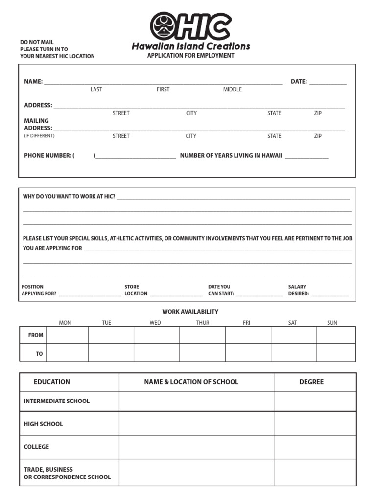 HIC Employment Application Form | PDF | Employment | Private Law