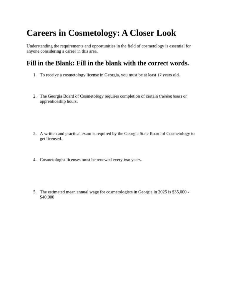 Careers in Cosmetology Bellringer | PDF