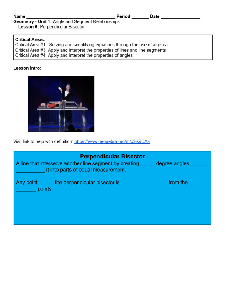 Geo.U1.L6.Perpendicular Bisector Lesson (Blanks) | PDF
