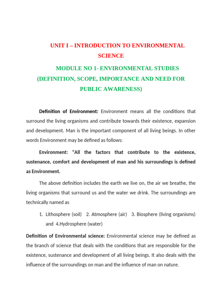 Module 1 - INTRODUCTION TO ENVIRONMENTAL SCIENCE | PDF | Atmosphere ...