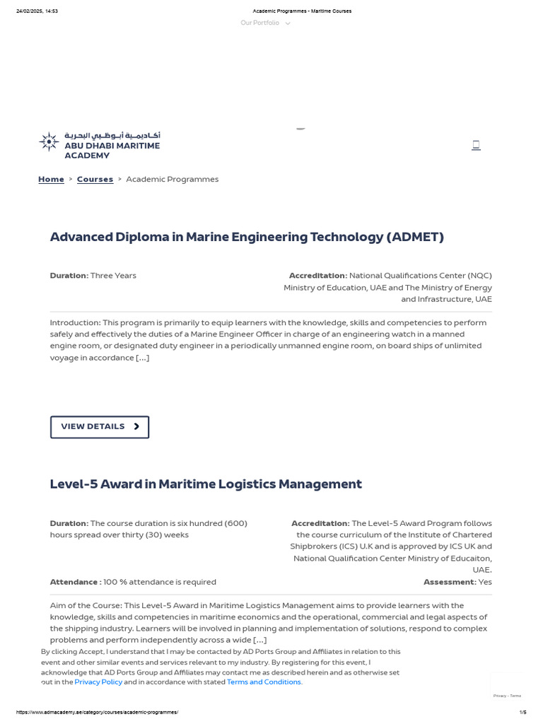 Maritime Courses at Abu Dhabi Academy | PDF | Freight Transport