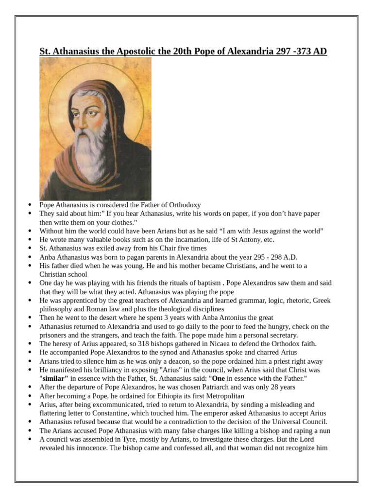 Pope Athanasius | PDF | Athanasius Of Alexandria | Arianism