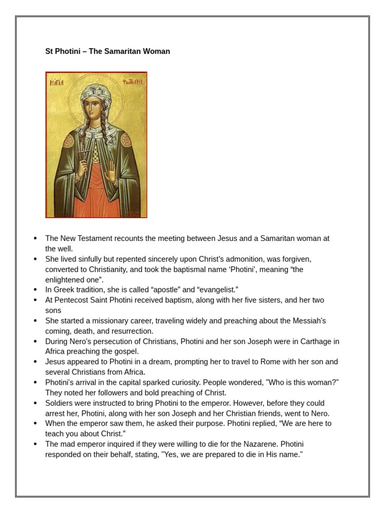 ST Photini, The Samaritan Woman | PDF | Jesus | Baptism