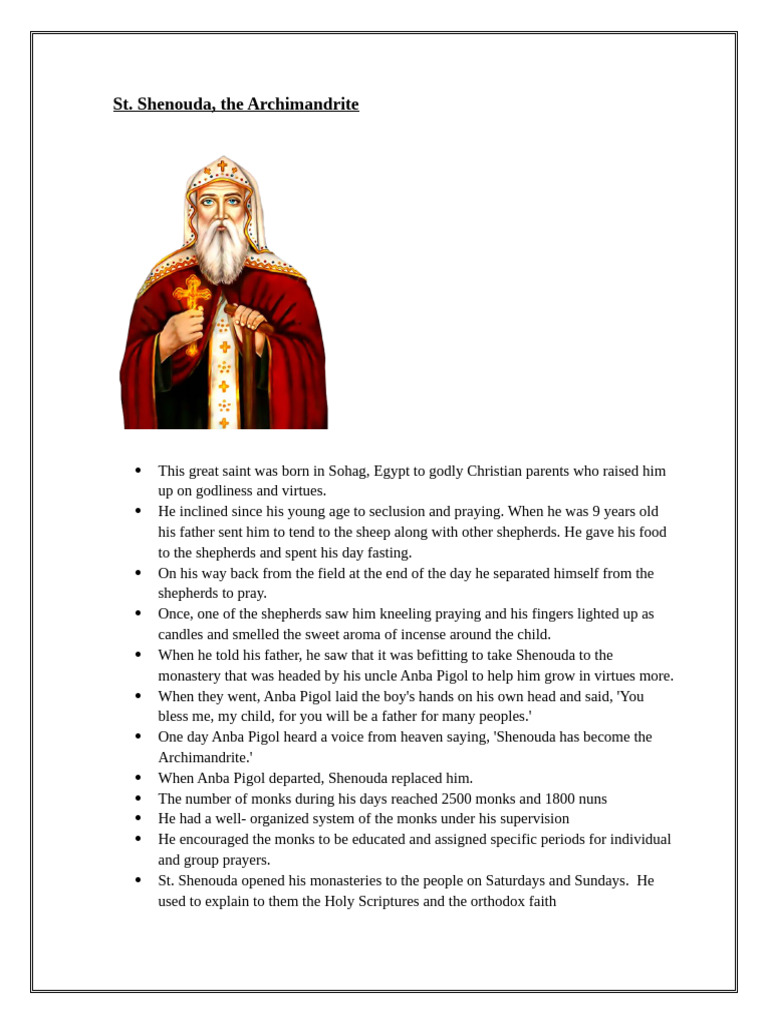 St. Shenouda: Father of Coptism | PDF | Monk | Prayer