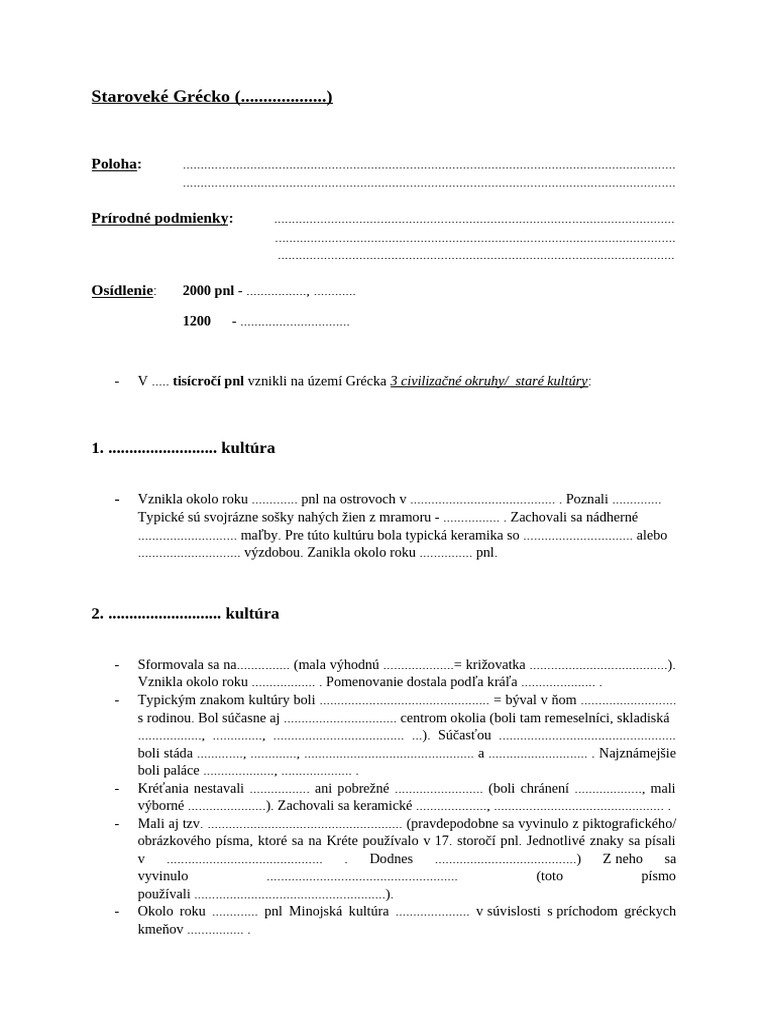 Staroveké Grécko Prac. List | PDF