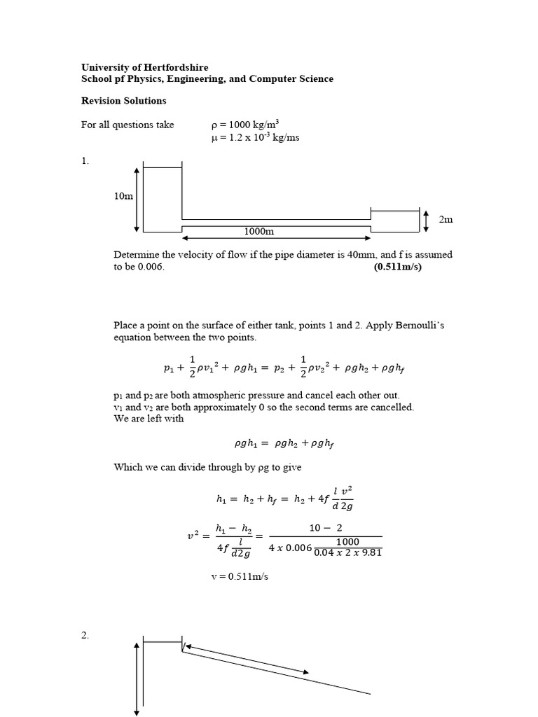 Fluids Revision Friction Losses Solutions | PDF | Pressure | Gas Technologies