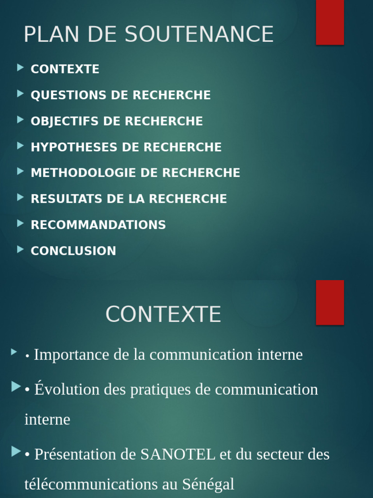 Plan Soutenance Sonatel | PDF | la communication | Motivation