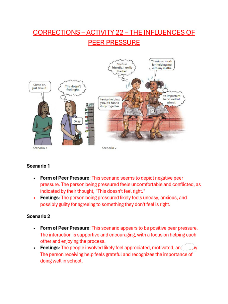 Corrections - Activity 22 - The Influences of Peer Pressure | PDF