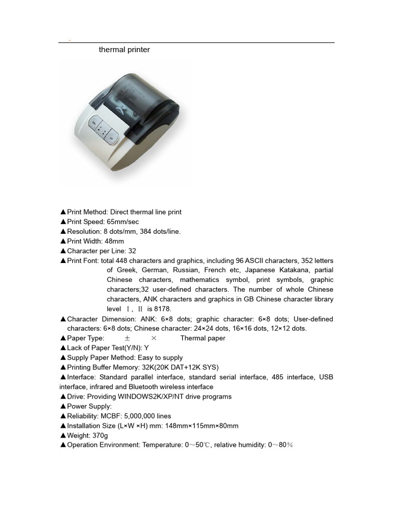 Thermal Printer Specs for Tech Users | PDF