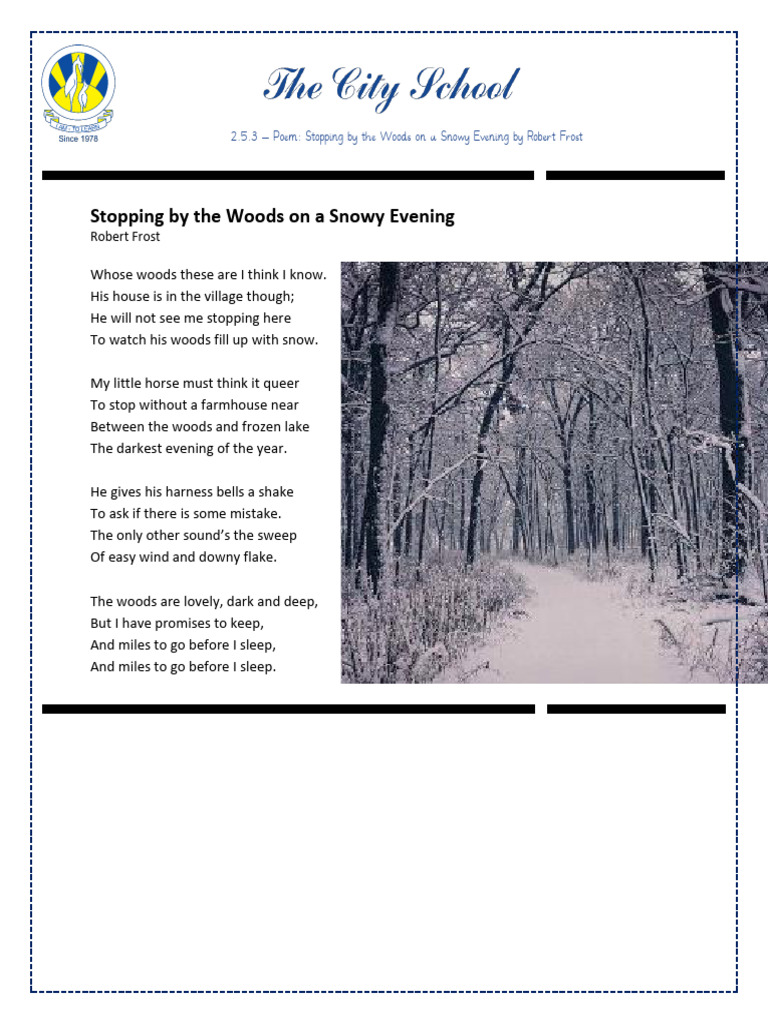 2.5.3 - Poem - Stopping by The Woods On A Snowy Evening by Robert Frost ...