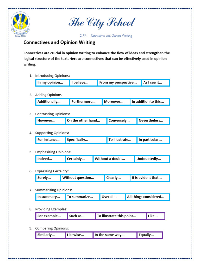 2.9.4 - Connectives and Opinion Writing | PDF