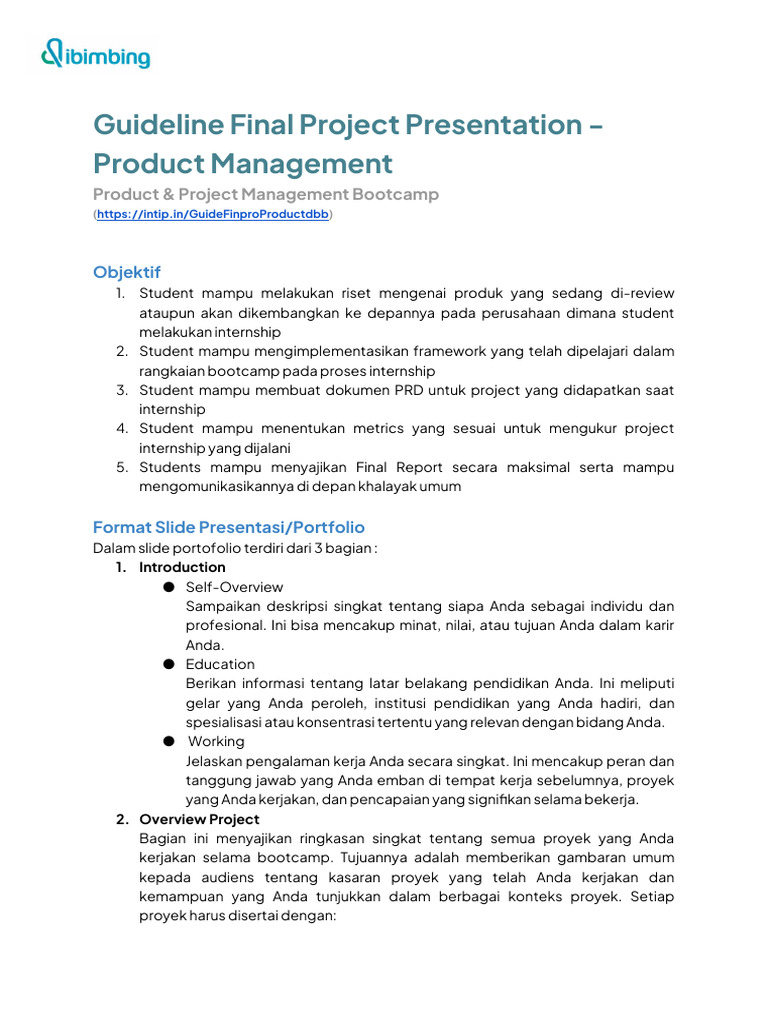 Guideline Final Project Bootcamp PMPM Product Management | PDF