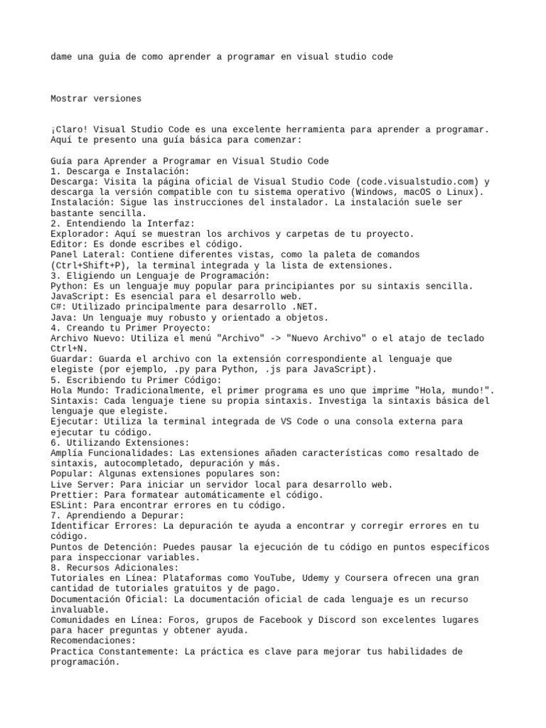 Guía para Programar en VS Code | PDF | Lenguaje de programación | Interfaz de línea de comando