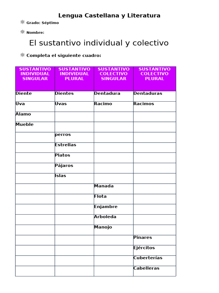 Sustantivos Individuales y Colectivos | PDF