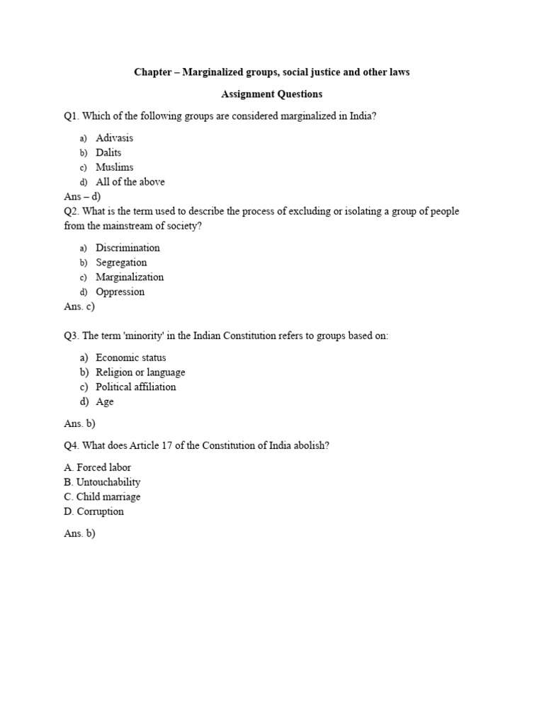 8_civics_ch - 4 assignment questions | PDF | Discrimination | Caste