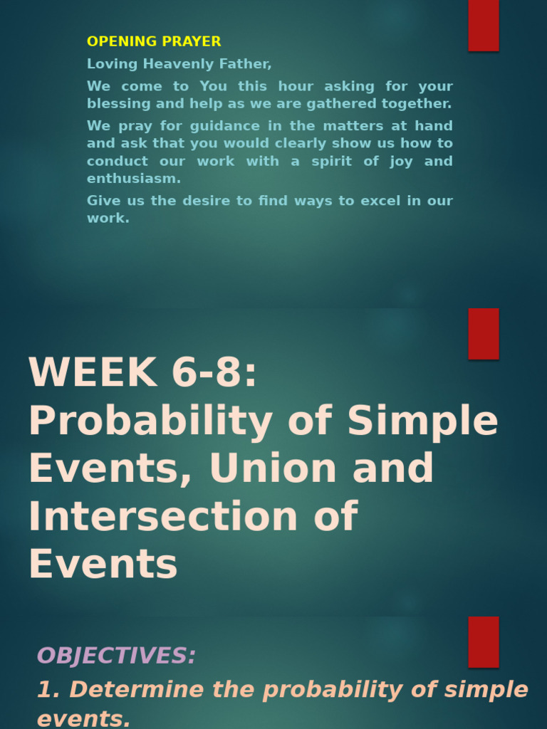 Week 6 8 Prob. Union Intersection 2 | PDF | Odds | Probability