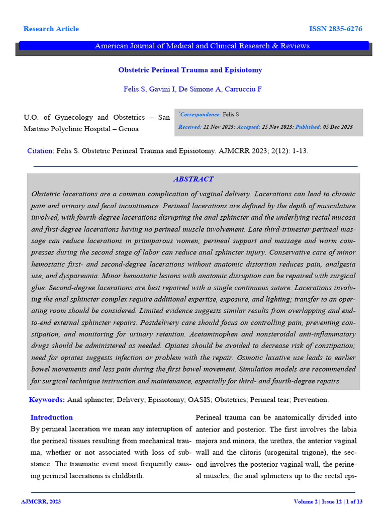 Obstetric Perineal Trauma and Episiotomy | PDF | Pelvis