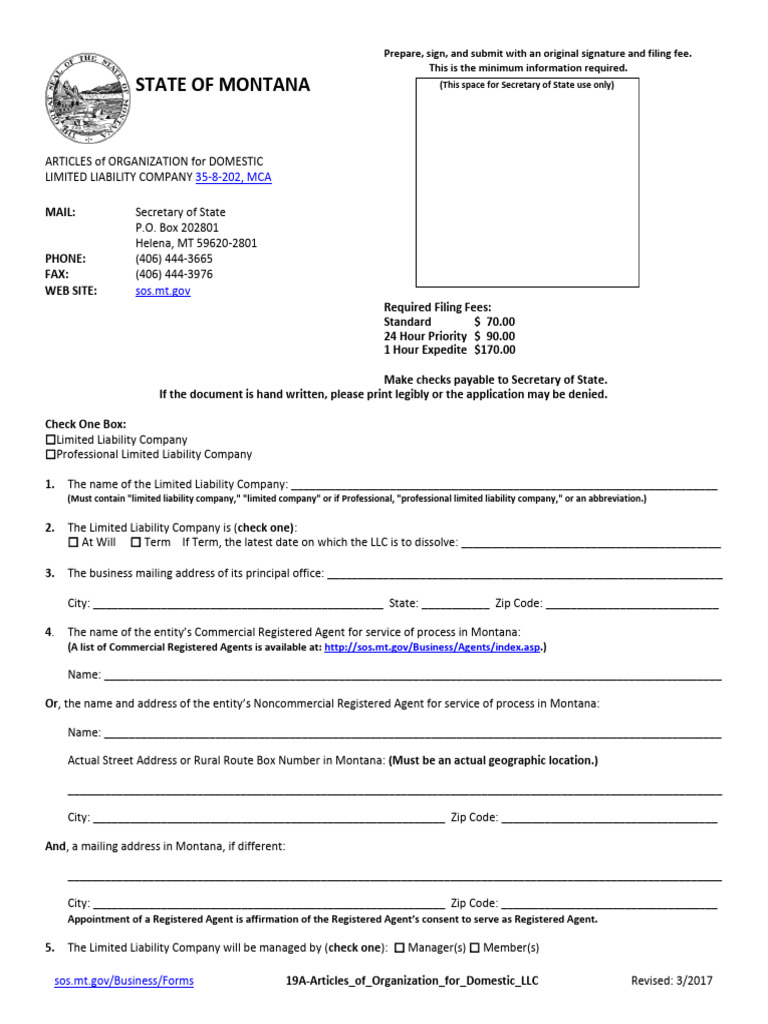 Articles of Organization Montana | PDF | Registered Agent | Limited ...