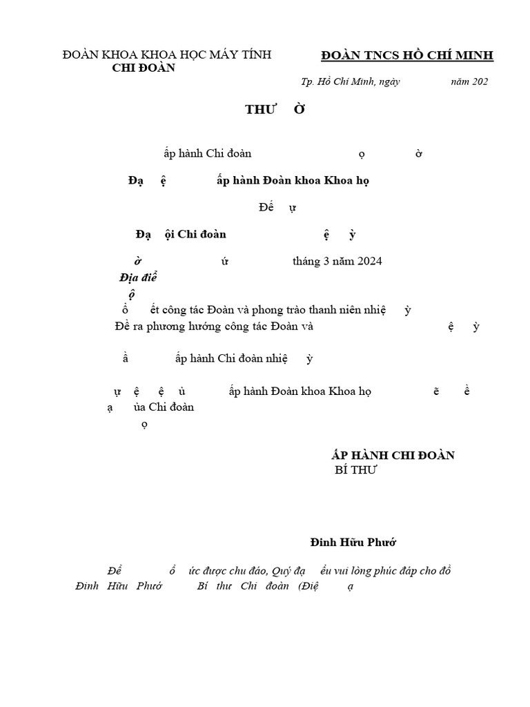 (KHMT2022.3) Thu Moi Dai Hoi Chi Doan ... | PDF