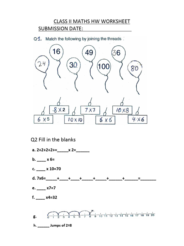 Class Ii Maths HW Worksheet Submission Date | PDF