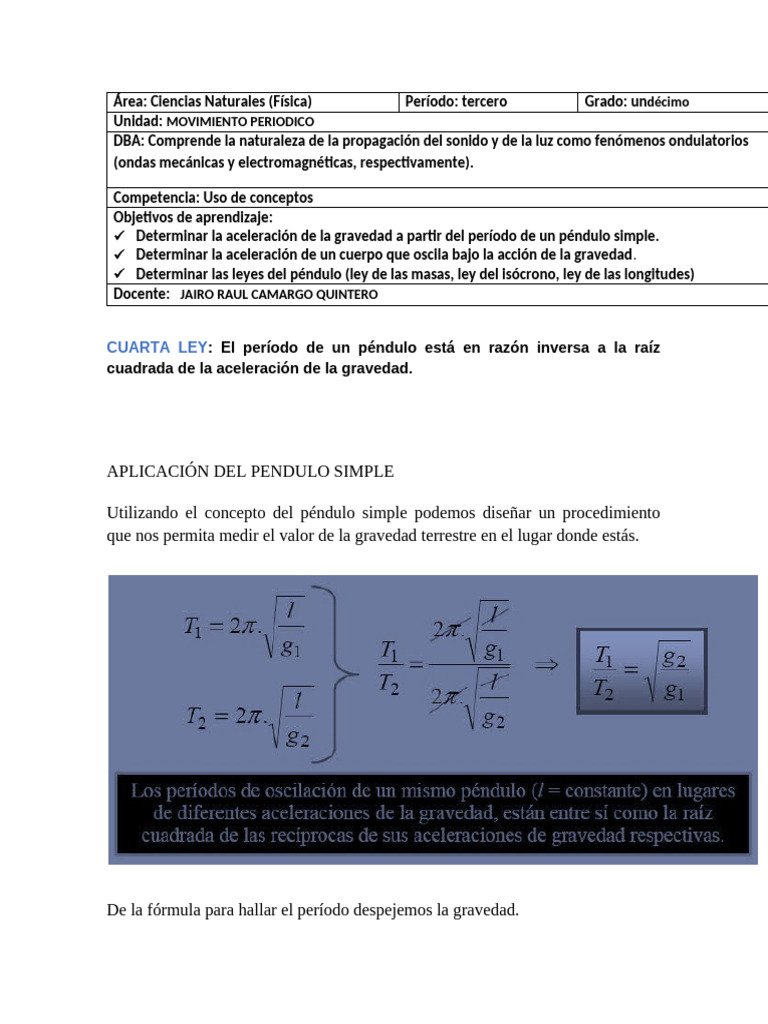 Clase de Las Leyes Del Pendulo | PDF