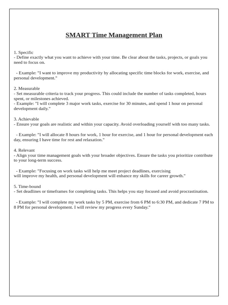Smart Time Management | PDF | Goal | Time Management