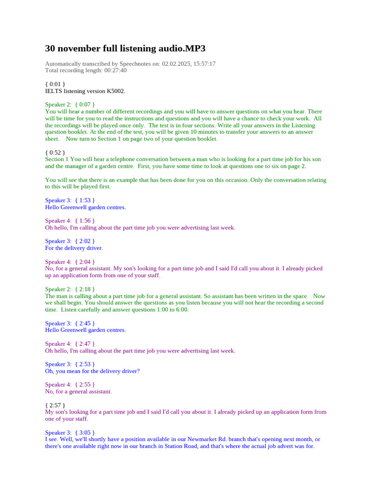 30 November Full Listening Audio - MP3 - Transcript | PDF | Witness | Plastic