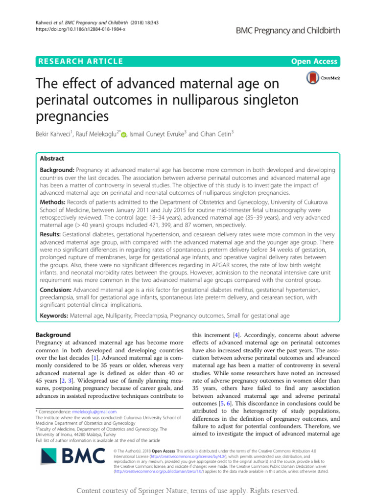 The Effect of Advanced Maternal Age On Perinatal o | PDF | Childbirth ...