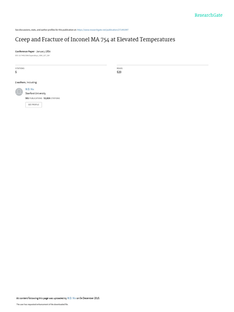 Creep and Fracture of Inconel MA 754 at Elevated T | PDF | Creep ...