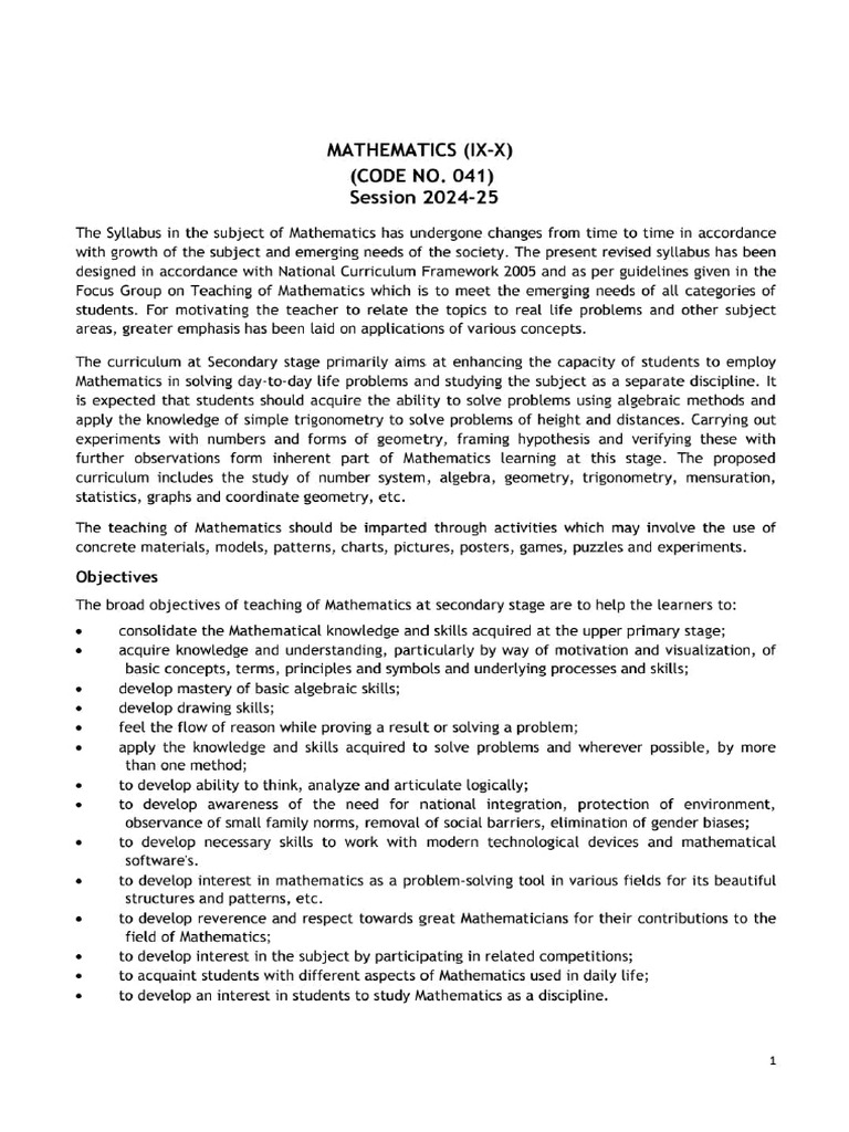 Class Ix Syllabus Maths | PDF